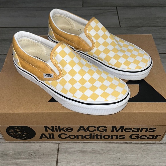 Vans | Shoes | Vans Yellow Checkerboard Board Slid Ons Unisex M 55 W 7 ...
